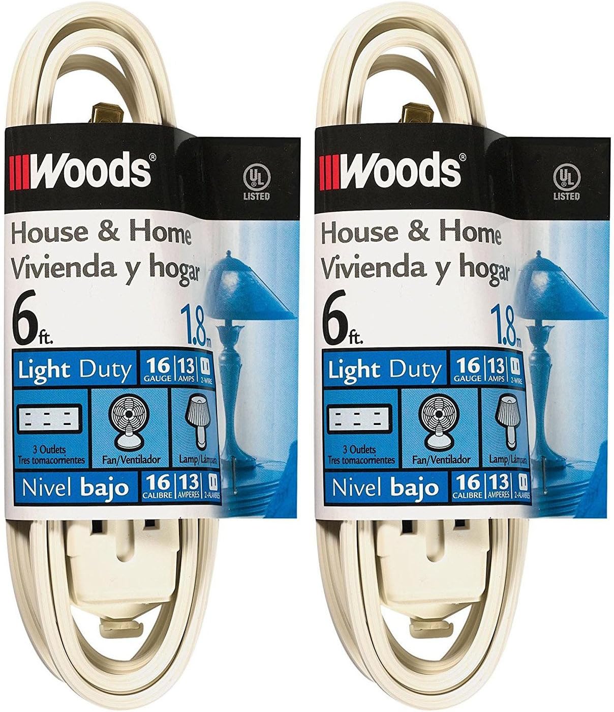 Amazon.com: WOOLZ 2pcs 6.5FT Extenstion Cord with 3 Core 3 pin for ...