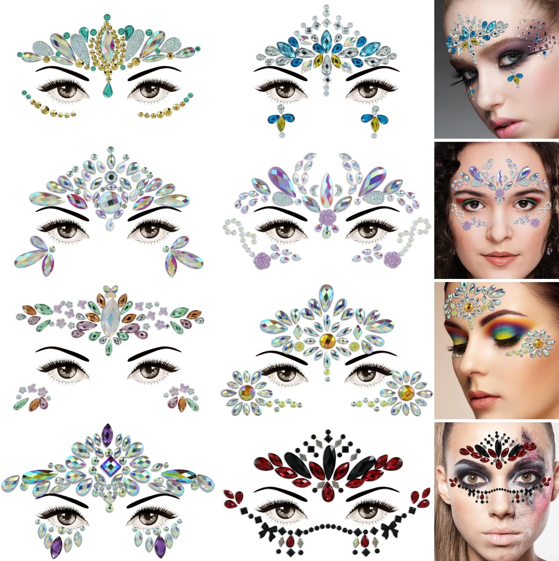 Amazon.com : Warmfits 8 Sets Face Gems Mermaid Face Jewels Stick On ...