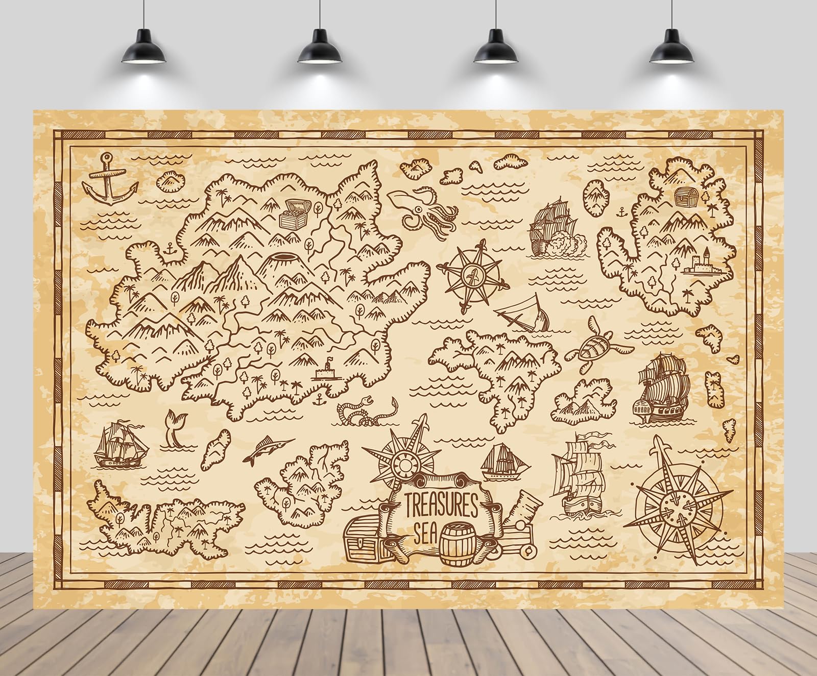 Amazon.com : CHNYWORK 6ftx4ft Pirate Treasure Map Backdrop Vintage Map ...