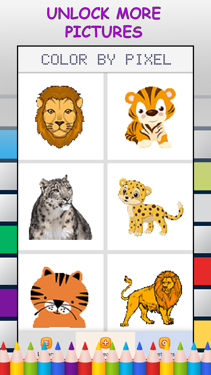Big Cats Pixel Art Color by Number Game - FREE No Ads Pixel Art Puzzle ...