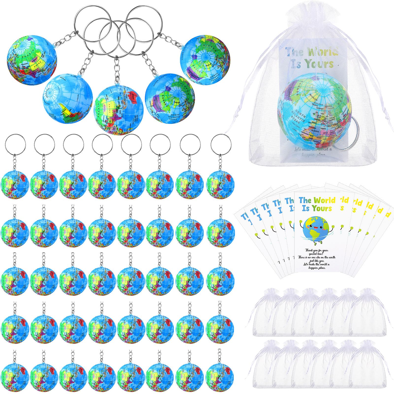 Amazon.com: Quelay 50 Pack Globe Keychains for Kids, Planet Earth ...