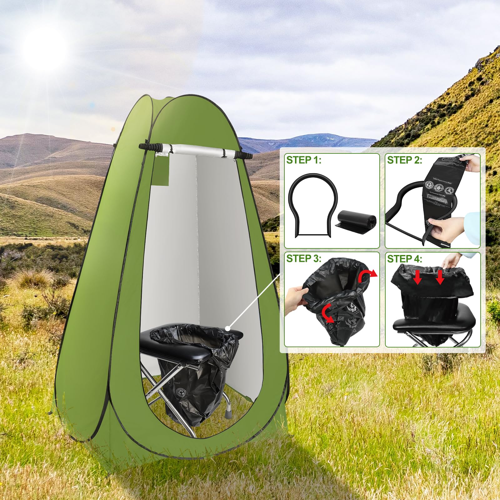 Snapklik.com : Portable Toilet Kit, Instant Pop Up Privacy Tent, 350LB ...