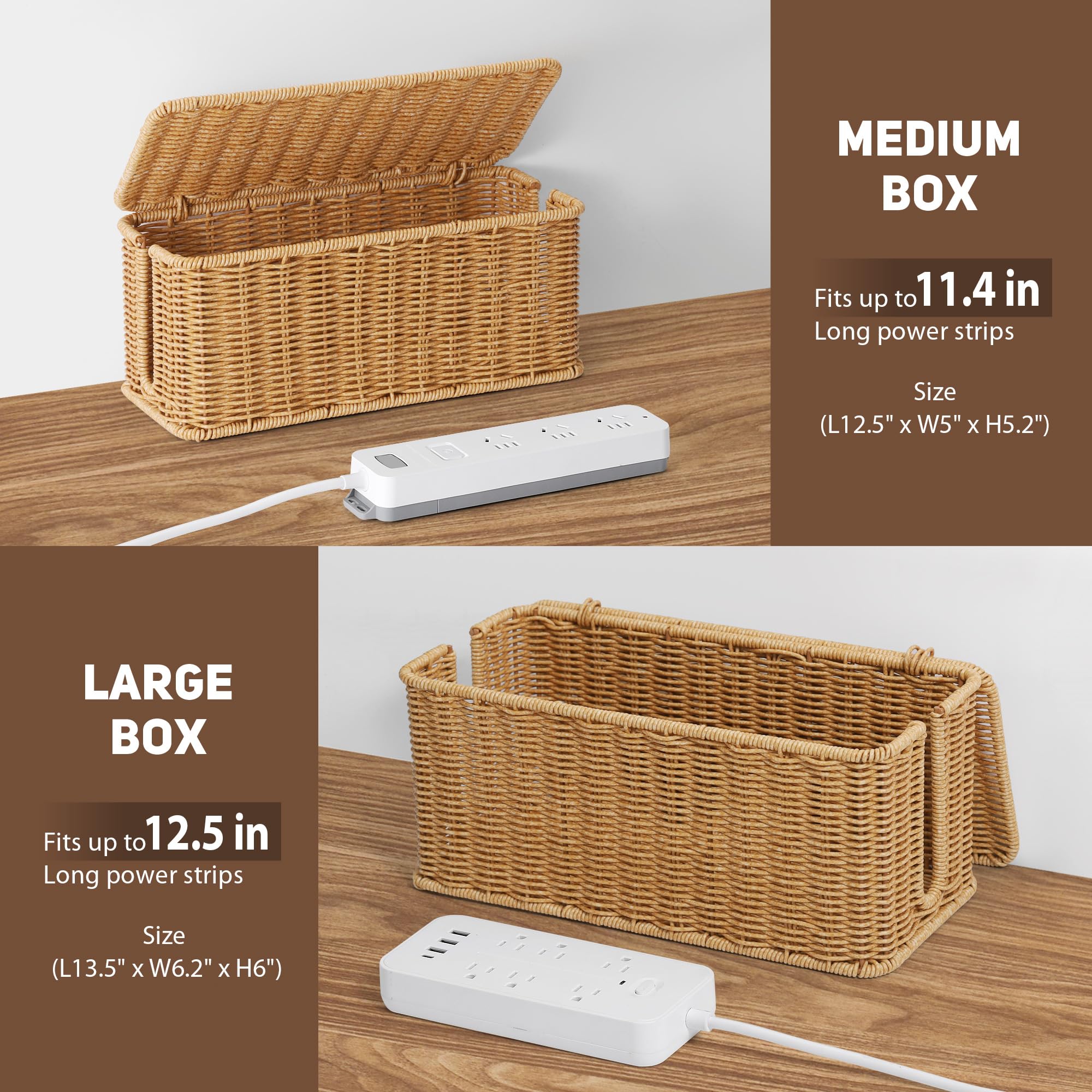 Posprica Cable Management Box With Lid, 2Pack Handwoven Real Water ...