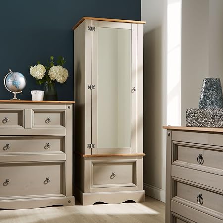 Vida Designs Corona Wardrobe, 1 Door, Solid Pine Wood, Solid Pine Wood ...