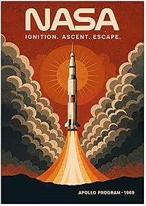 Animato Nasa Apollo Program 1969 Space Poster, Graphic Planets, Stars ...