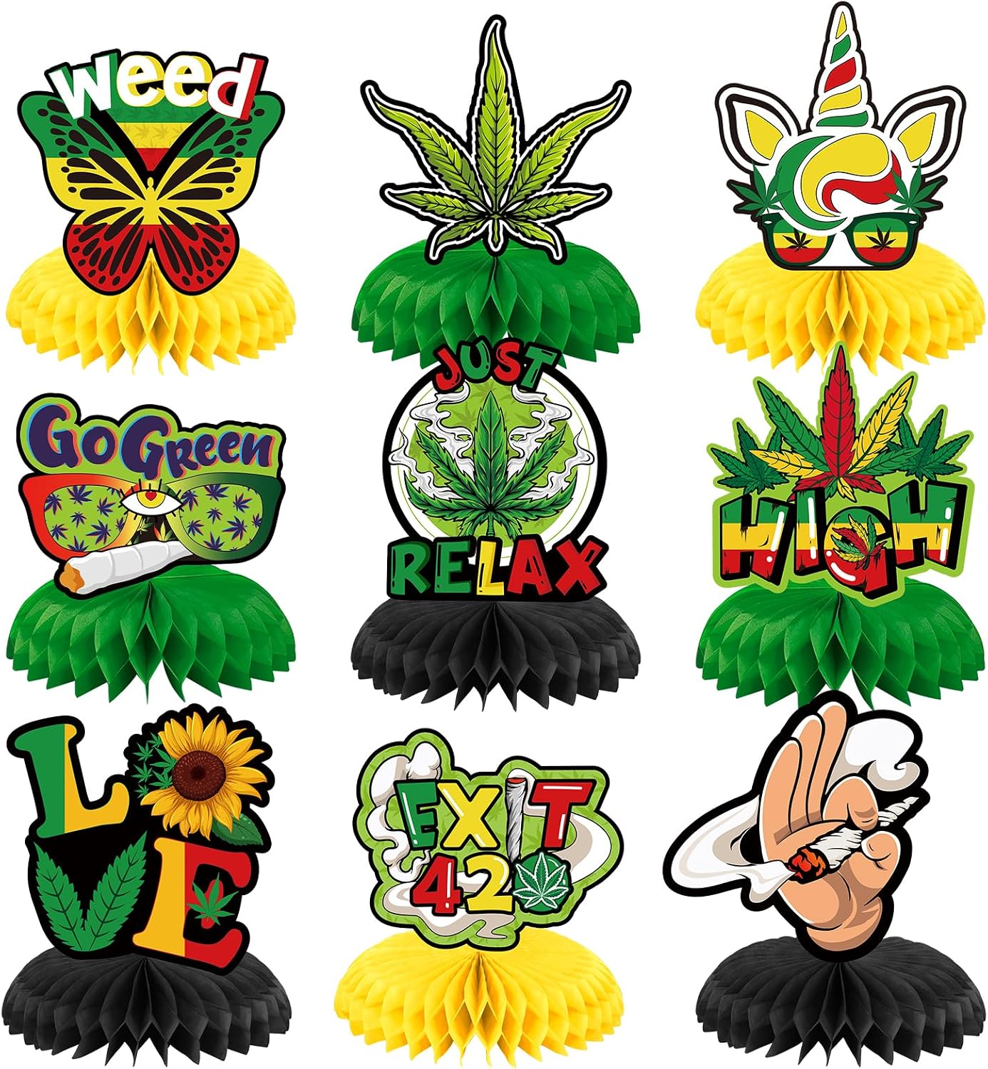 Amazon.com: Qpout 9 PCS Weed Party Honeycomb Centerpieces for Birthday ...
