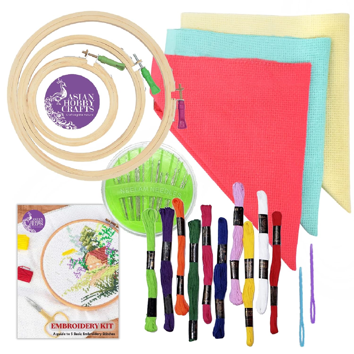 Asian Hobby Crafts Embroidery Kit, Complete Started Kit for Beginners ...