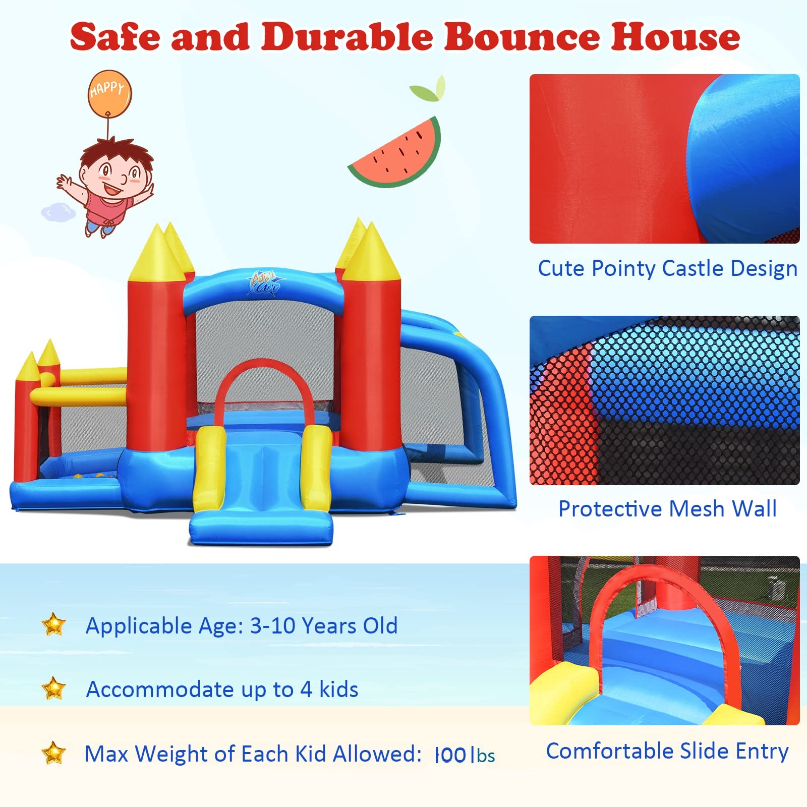 BOUNTECH Inflatable Bounce House, Bouncy House for Kids Outdoor w/Slide ...