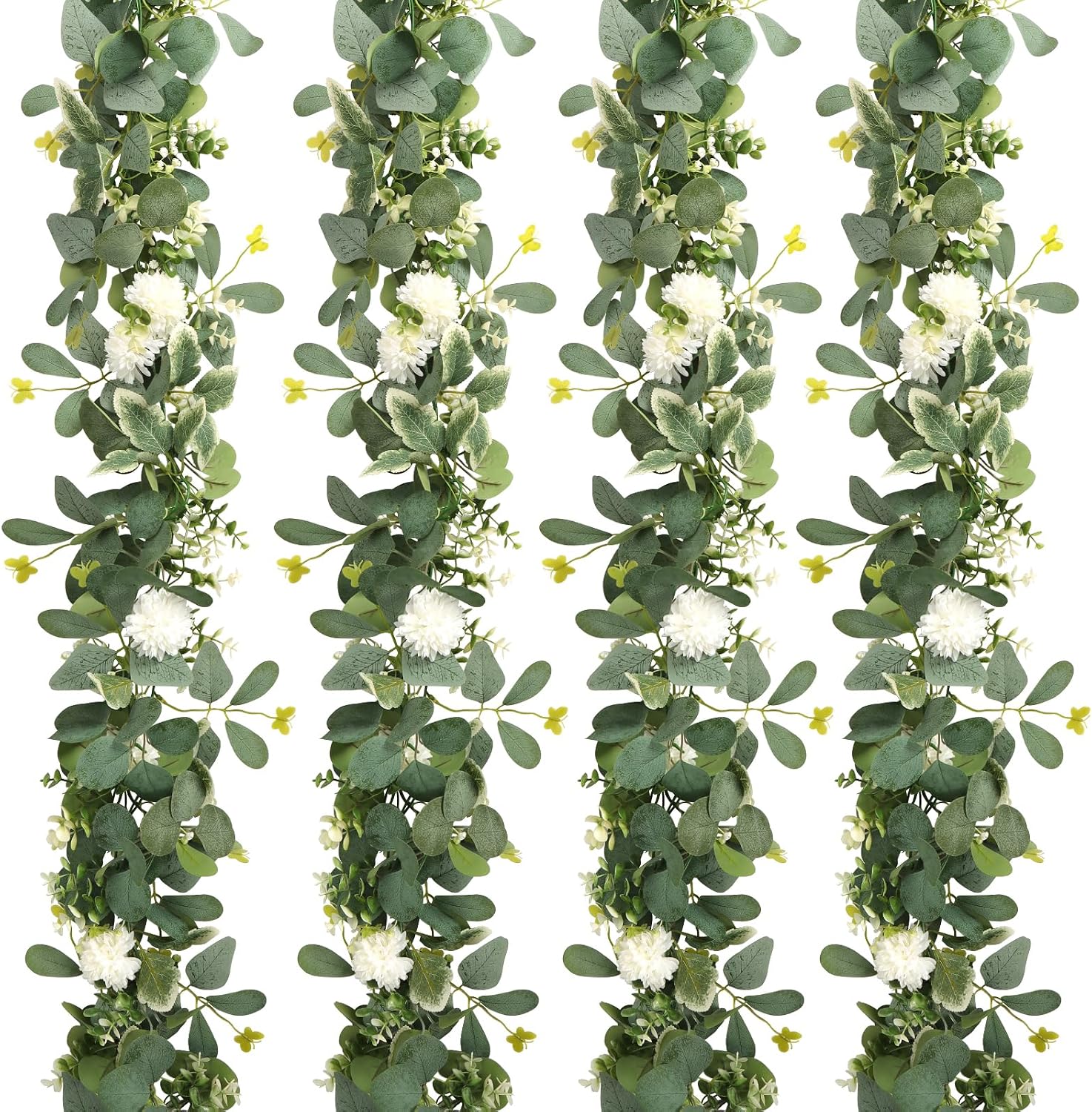 UXORSN 4PCS/24FT Silk Hydrangea Artificial Eucalyptus Flower Garland ...