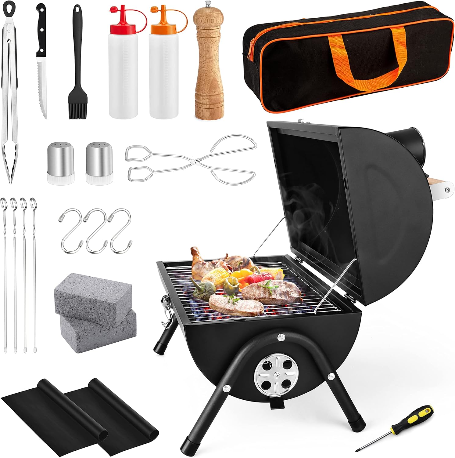 Amazon.com: Portable Charcoal Grill Set of 23, HaSteeL Small Compact ...