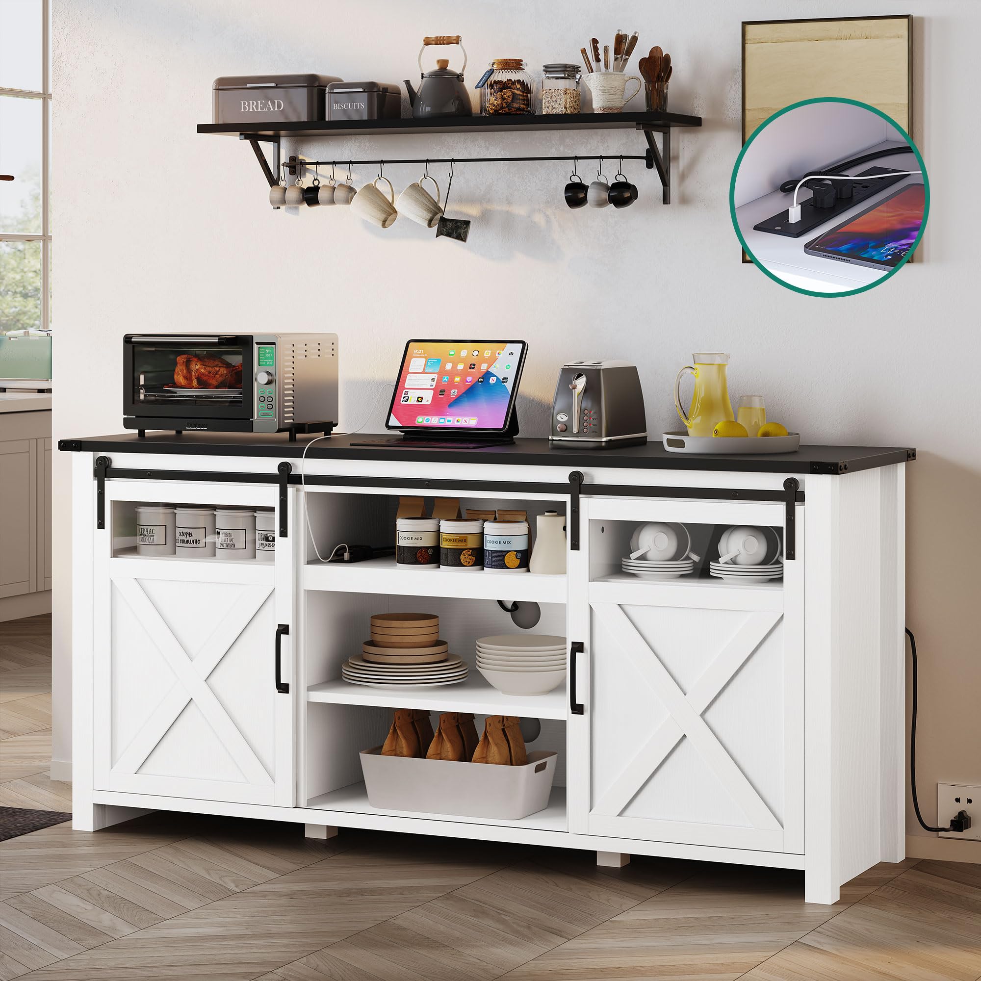 Amazon.com - YITAHOME Buffet Storage Cabinet with Power Outlet, 66 ...