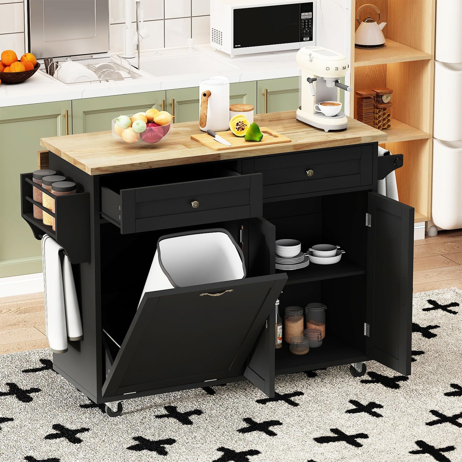 Amazon.com: YITAHOME 53 inch Large Rolling Kitchen Island with Trash ...