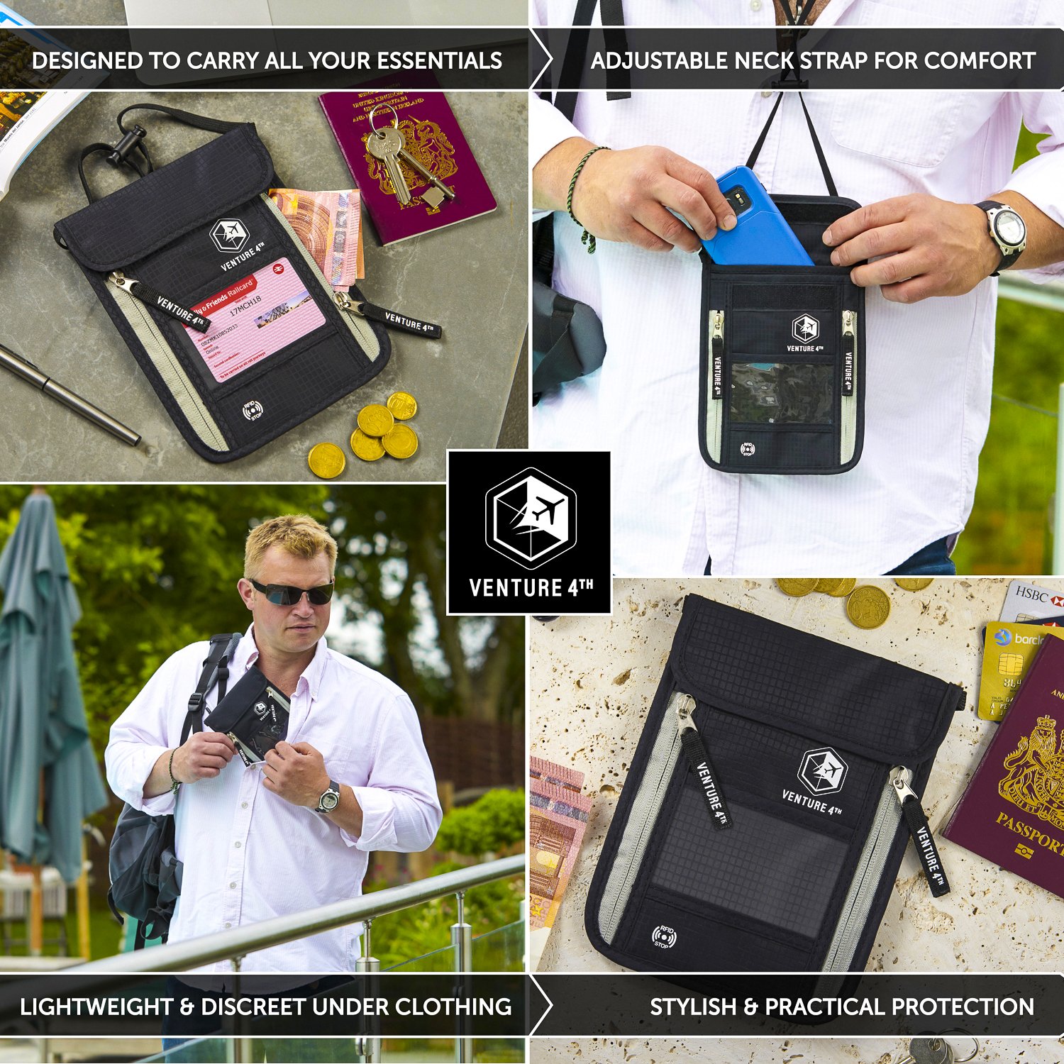 Passport Carrier Worn Around The Neck HERO Neck Wallet RFID Blocking