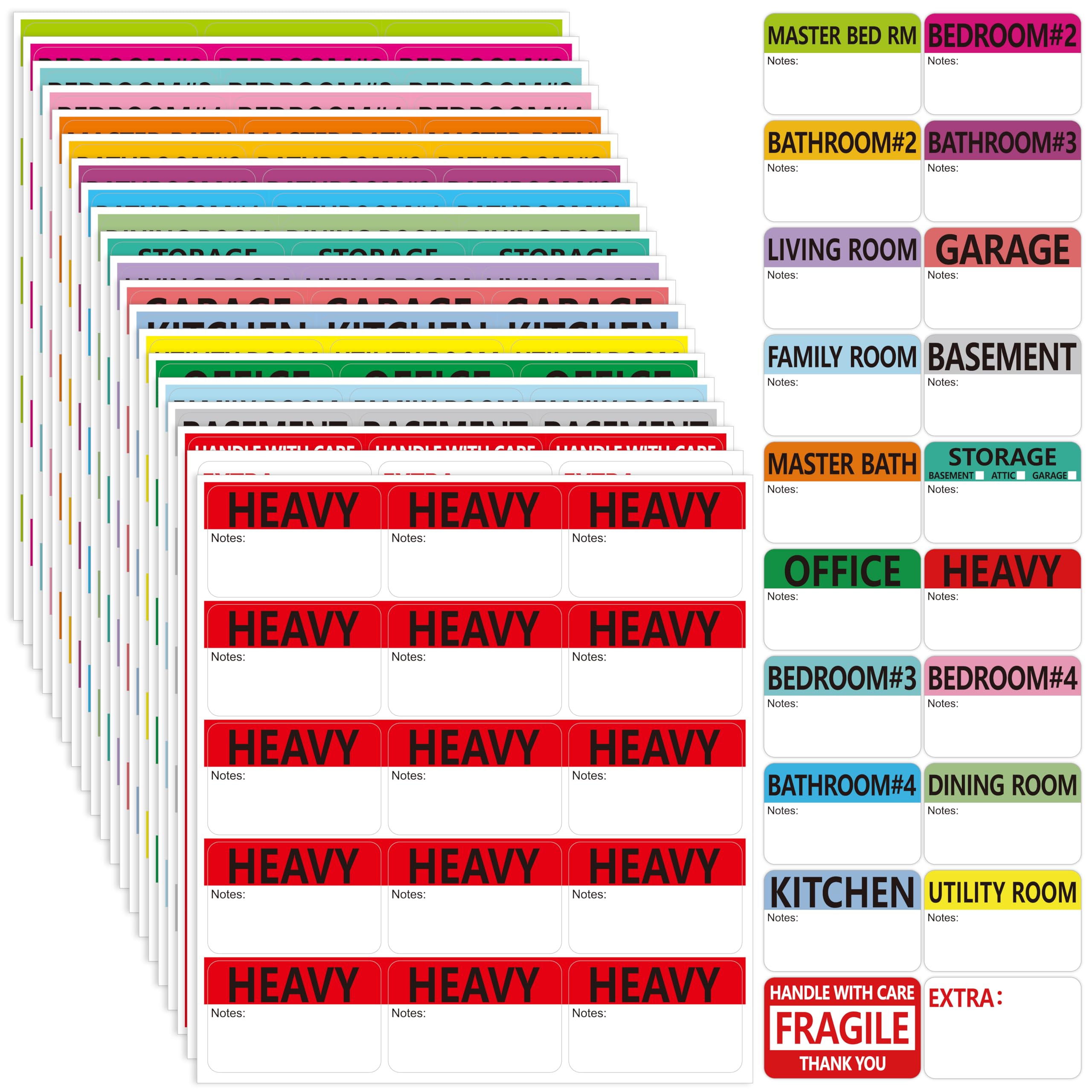 Amazon.com : 600 PCS 20 Designs Pre-Printed Color-Coded Home Moving ...