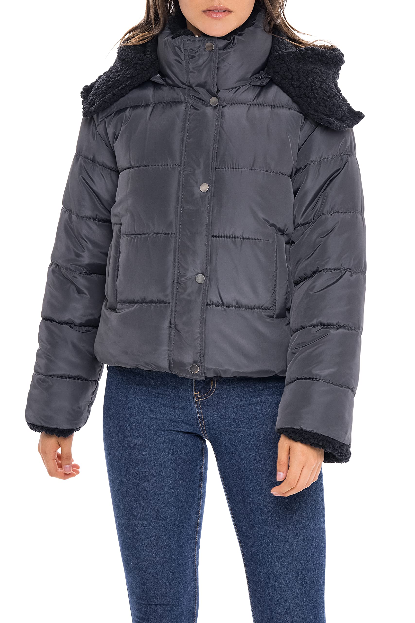 Sebby Collection Women's Puffer Jacket Reversible to Cozy Faux Fur with ...