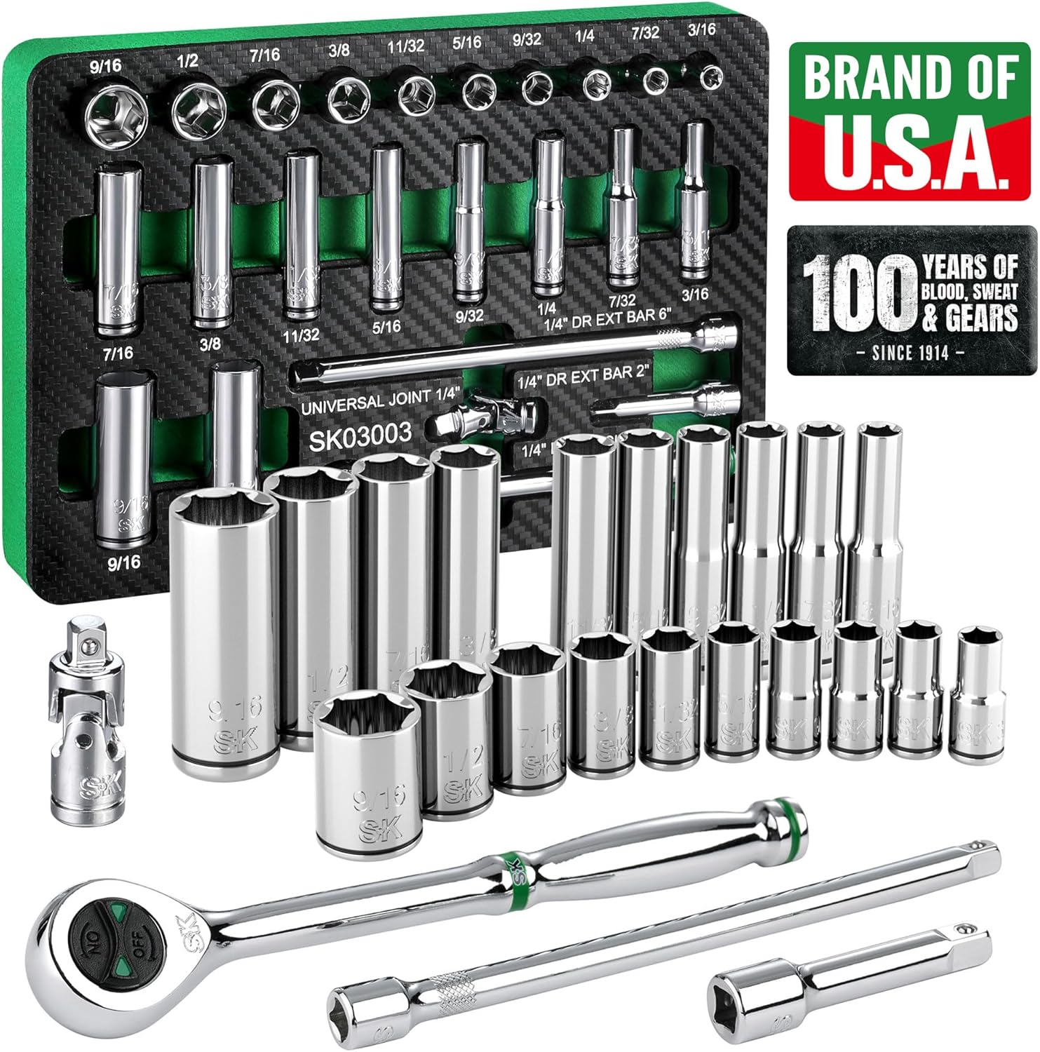Amazon.com: SK 1/4" Drive Socket Set with 160-P Ratchet, 24-Piece, SAE ...