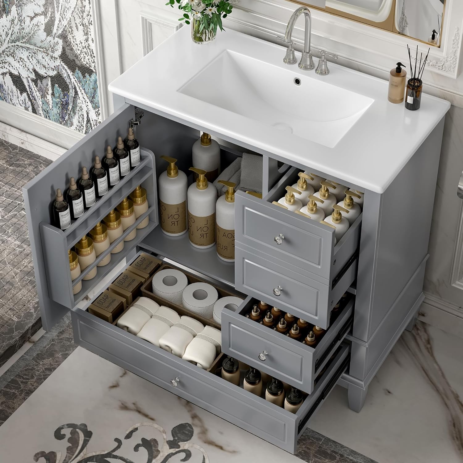 Amazon.com: Harper & Bright Designs 36" Bathroom Vanity with Sink, Free ...