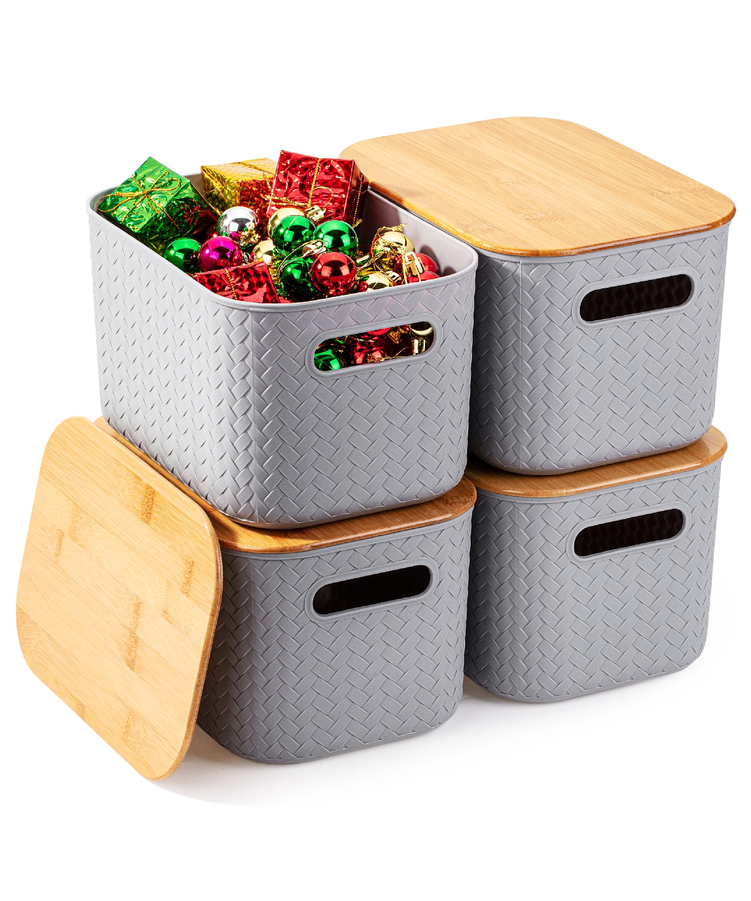 Amazon.com - BAMBOO LAND- Plastic Storage Baskets with Bamboo Lid, 4 ...