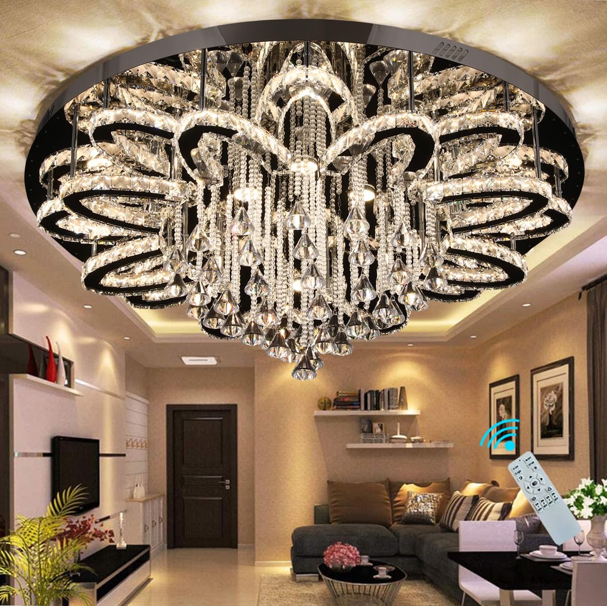 Flashing God Modern Crystal Chandelier High Ceiling Raindrop Pendant ...