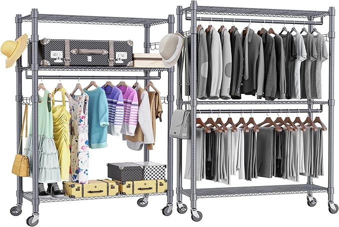 Amazon.com: Homdox Rolling Garment Rack with Double Rods 3 Tier Garment ...