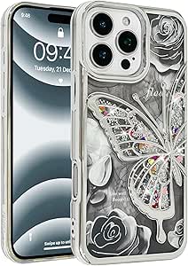 Amazon.com: OOK Plating Case for iPhone 16 Pro Max, 3D Quicksand Butterfly Design Glitter Bling ...