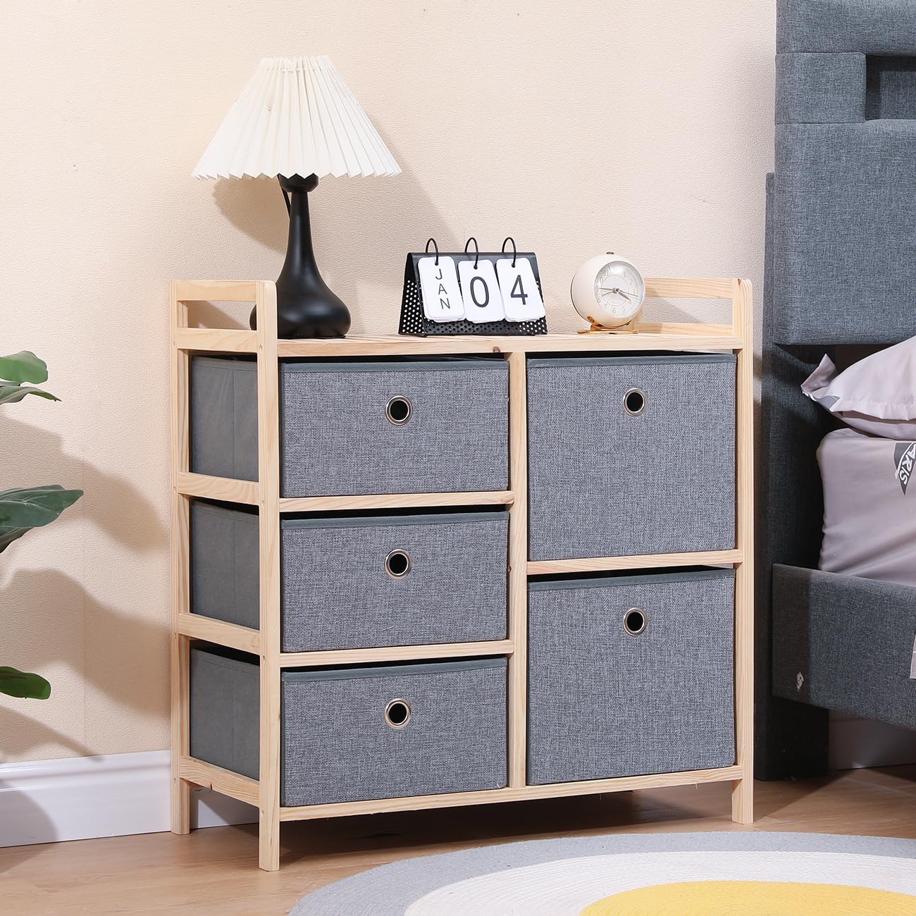 Rainbow Tree 5 Fabric Drawers Storage Unit, Wooden Chest of Drawer for ...