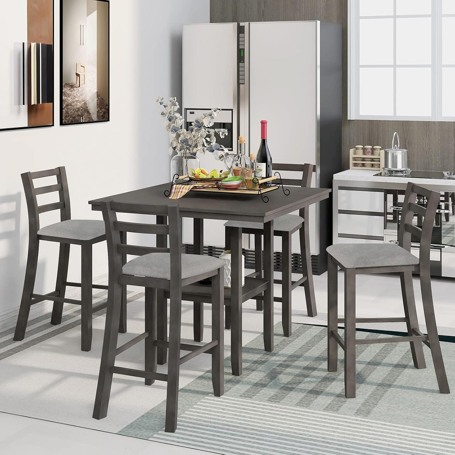 Amazon.com - 5-Piece Counter Height Dining Table Set, Retro Kitchen ...