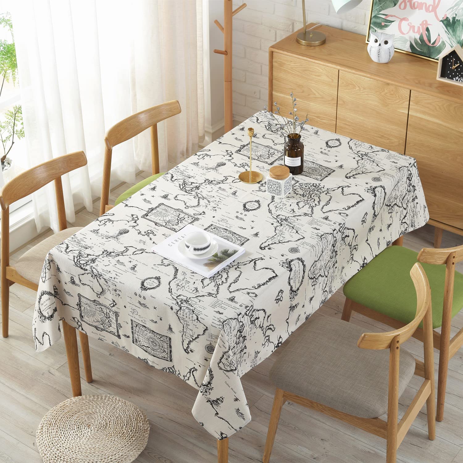 Amazon.com: LOONELO World Map Tablecloth,Cotton Linen Fabric Map Table ...