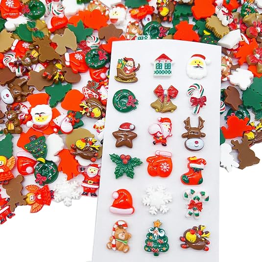 Amazon.com: FULUSODO 100pcs Christmas Embellishments Set, Flat Back ...