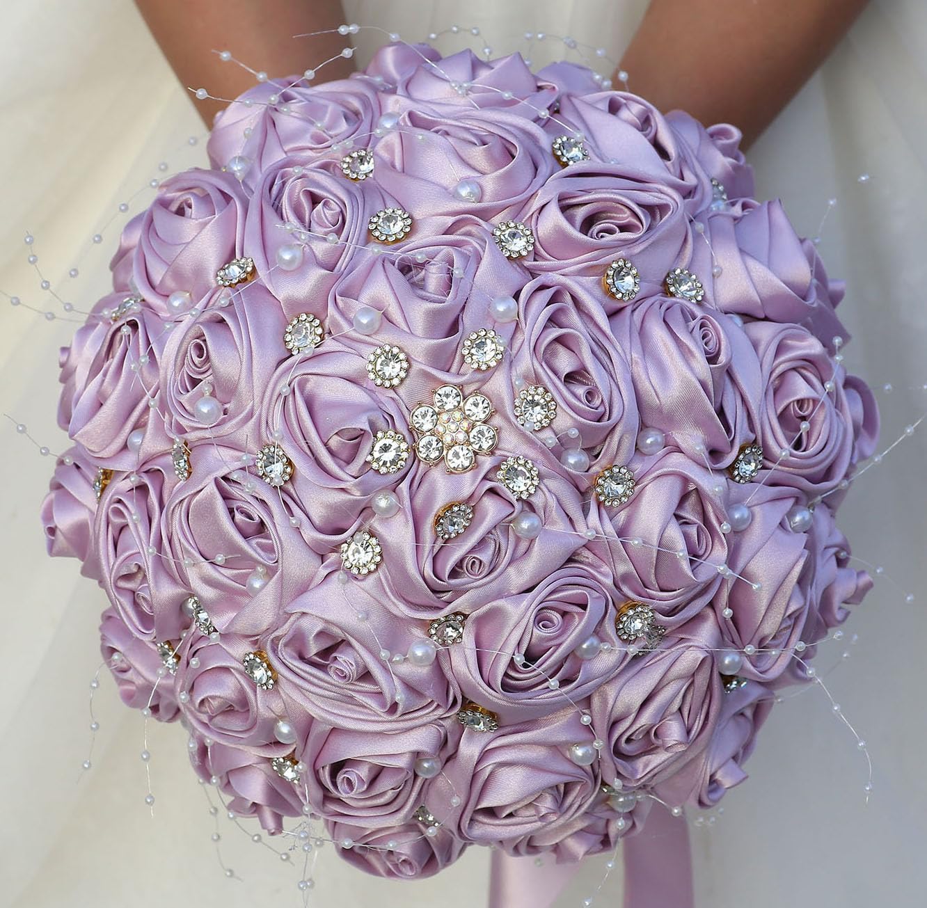 Amazon.com: Mhojpik Bridal Wedding Bouquet Round Bling Brooch Bouquet ...