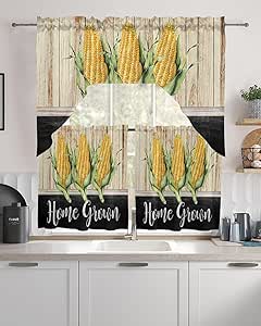 Amazon.com: Farmhouse Corn Swag Kitchen Curtain Sets with Valance, 3 ...