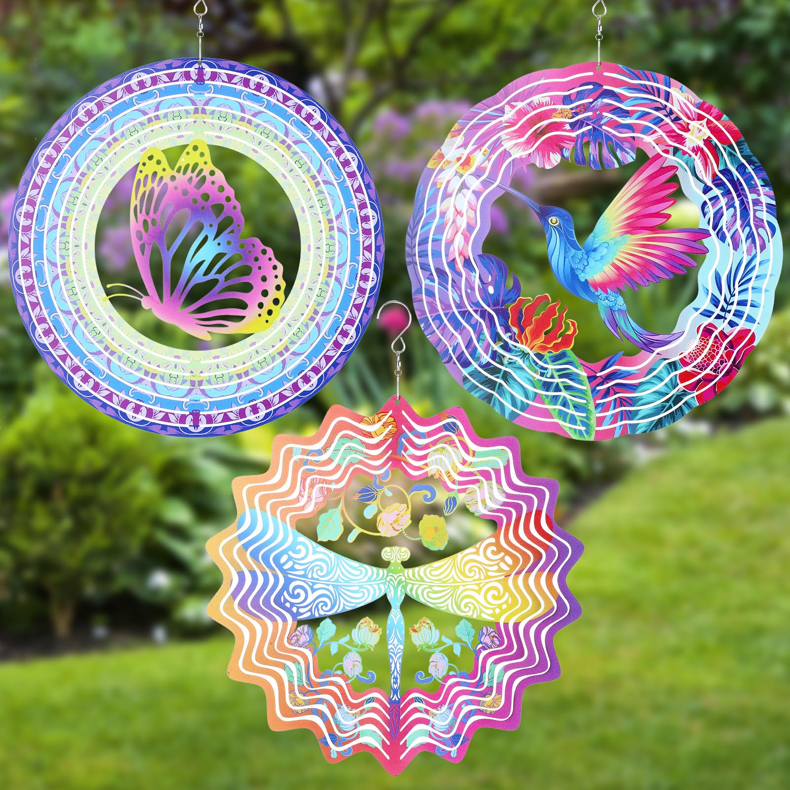 Amazon.com: 3 Pack Stainless Steel Wind Spinner Butterfly Dragonfly ...