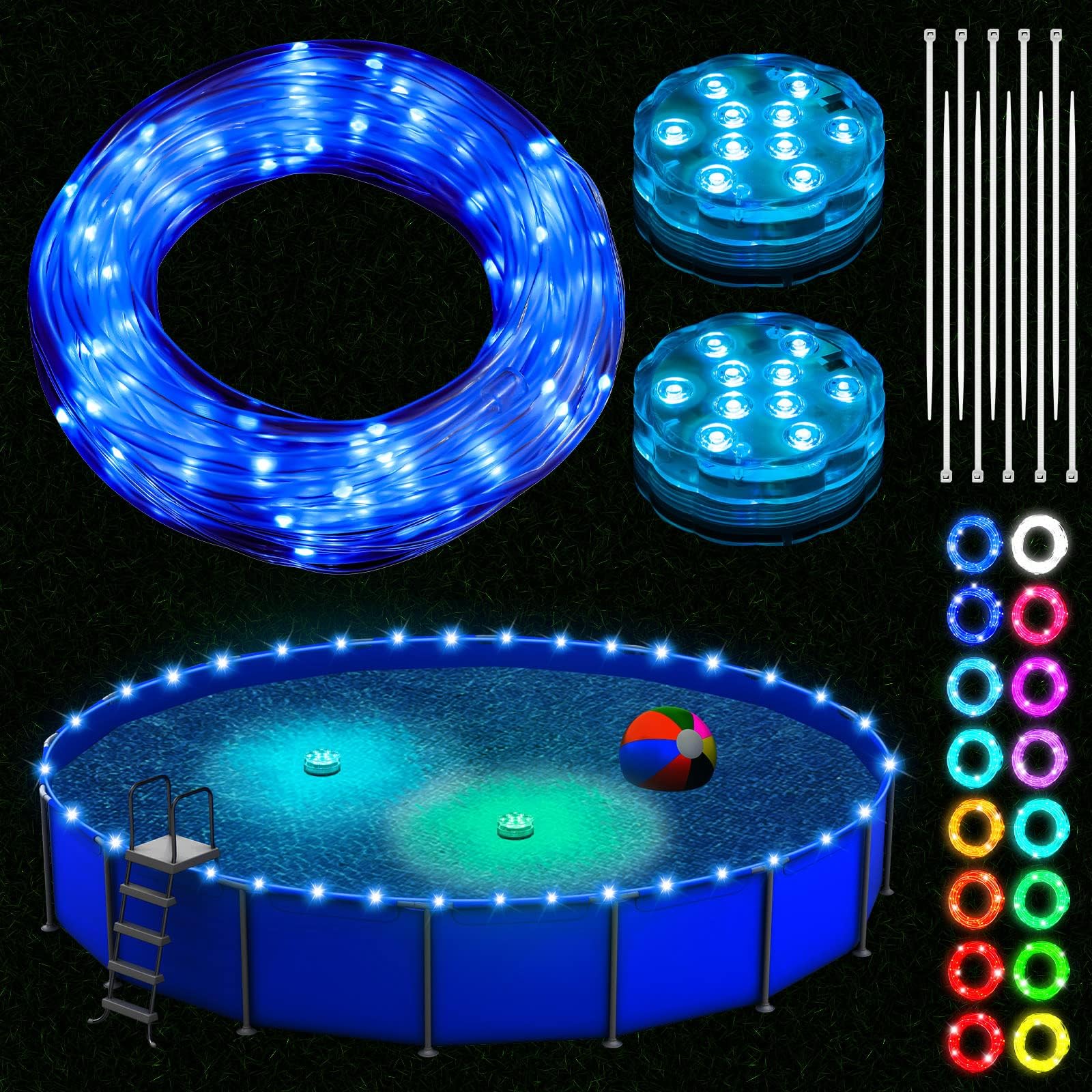 Amazon.com : Kittmip Pool Lights for Above Ground Pools 39.4ft Remote ...