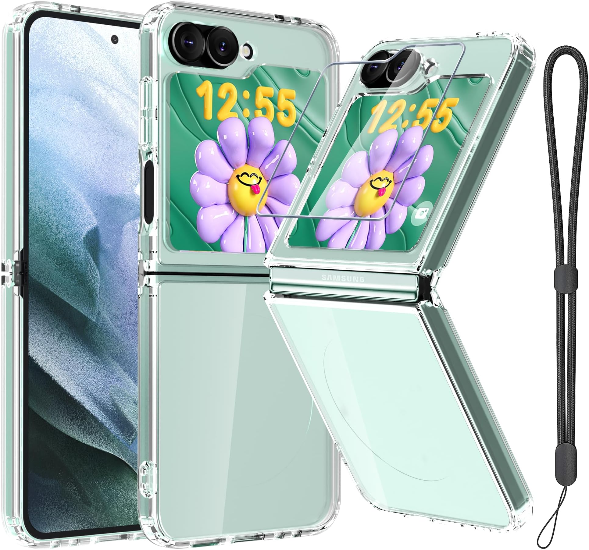 Amazon.com: PUROOM for Samsung Galaxy Z Flip 6 Clear Case Luxury Hinge ...