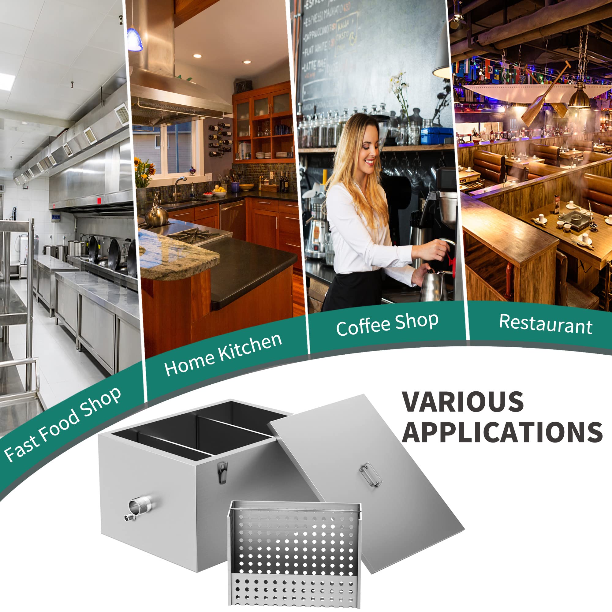 Snapklik.com : Grease Trap, 50LB Commercial Stainless Steel Interceptor ...