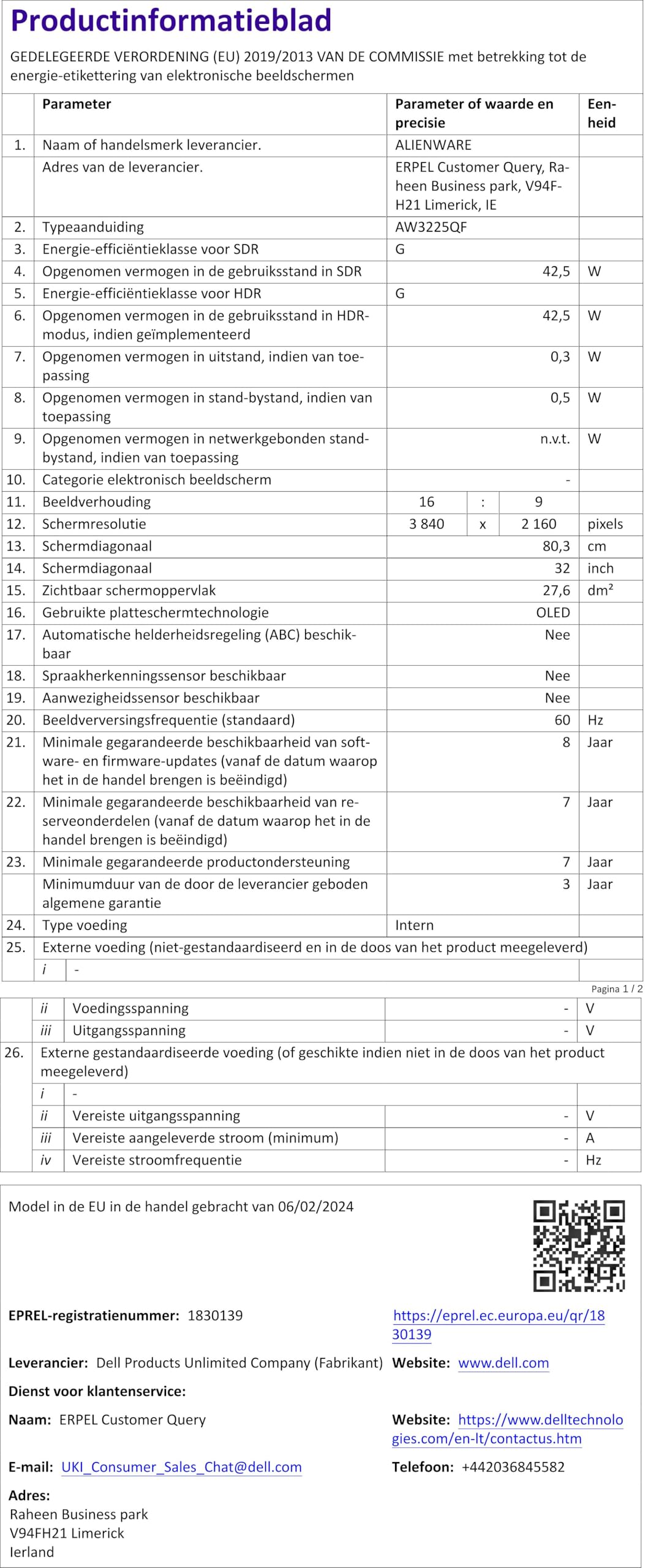 Alienware AW3225QF 32" 4K UHD (3840x2160) 1700R Gebogen Gaming Monitor ...