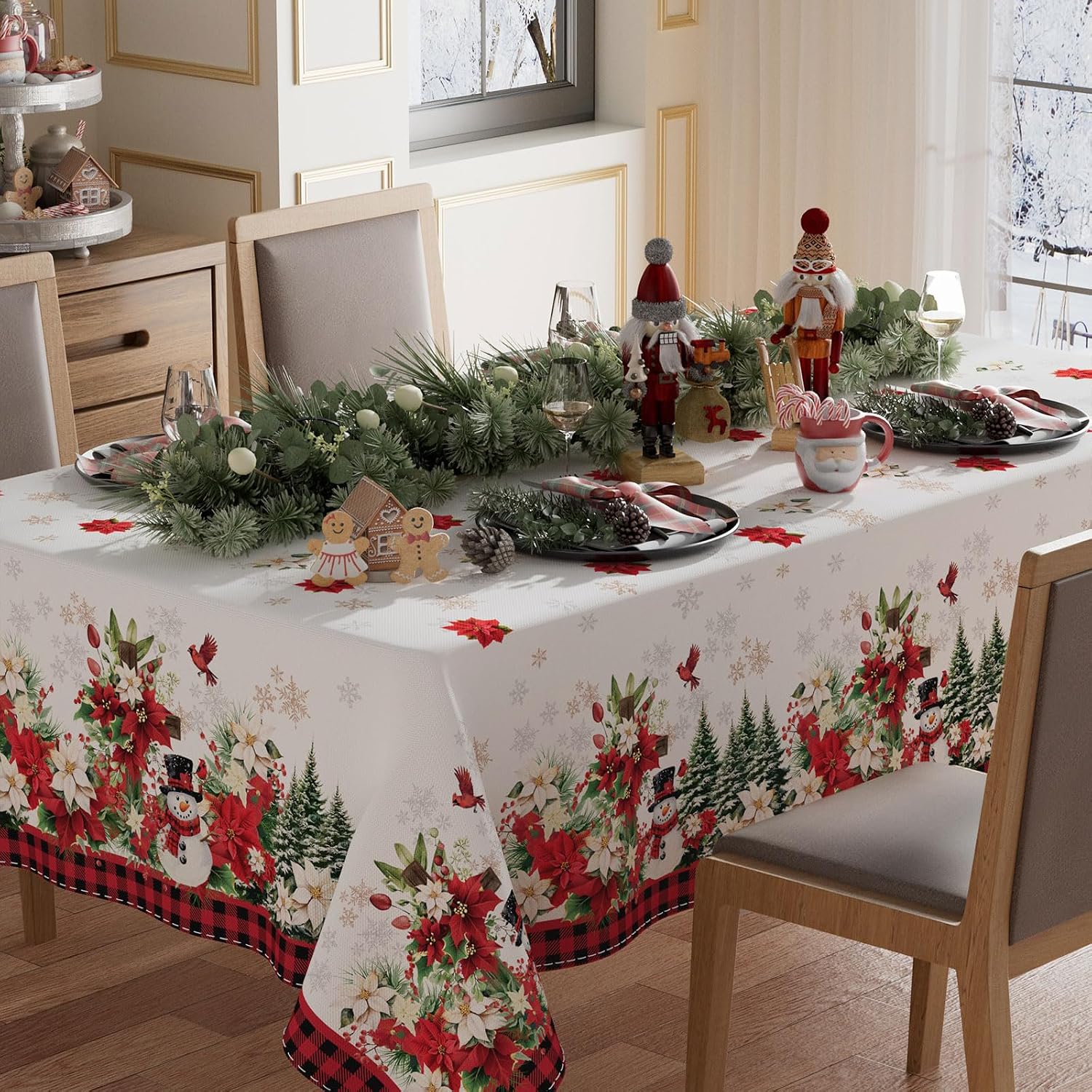Amazon.com: XCHI Red Plaid Poinsettia Winter Snowman Christmas Tree ...