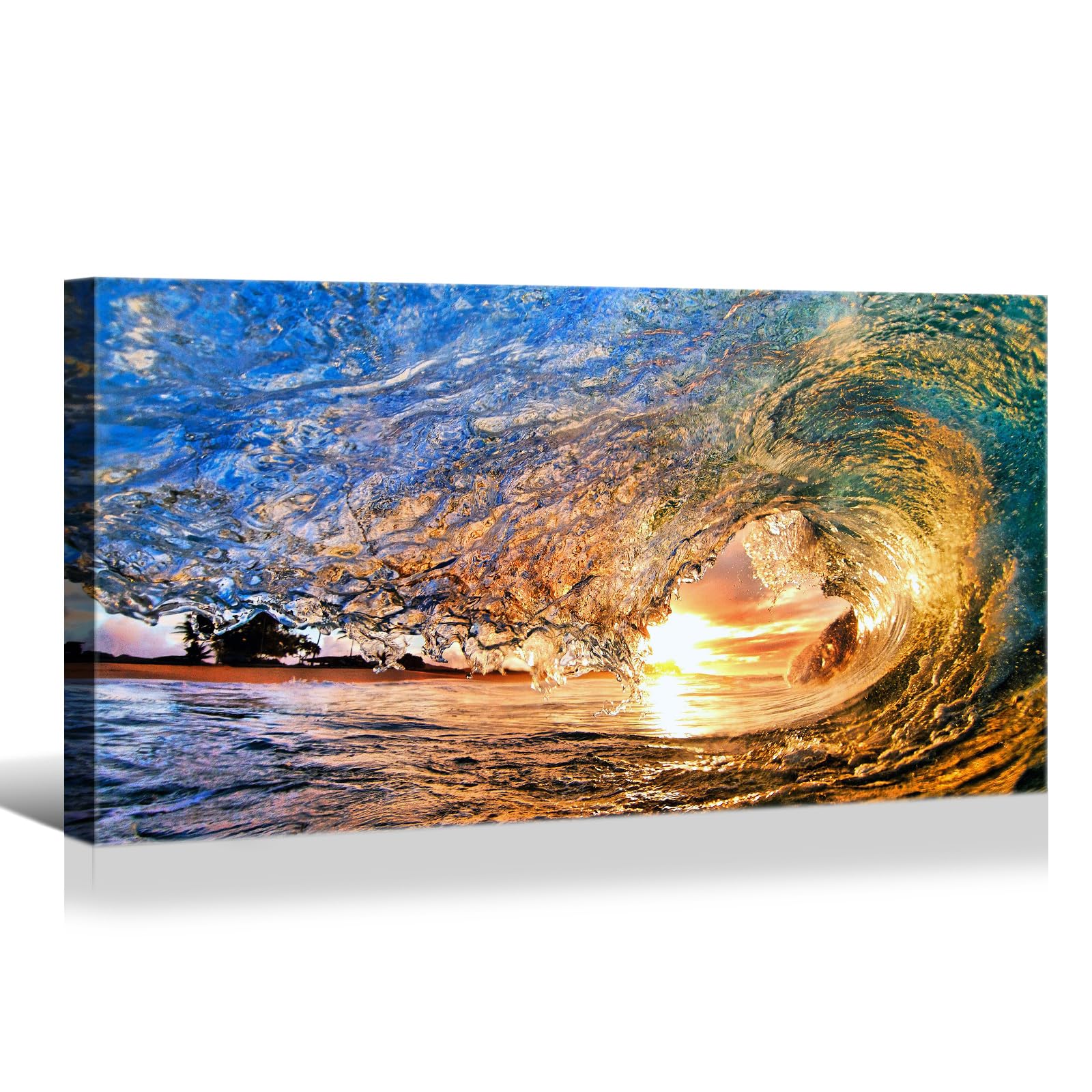 Amazon.com: MUYYRT Canvas Wall Art, 48x24 inch Sea Waves Roll Under the ...