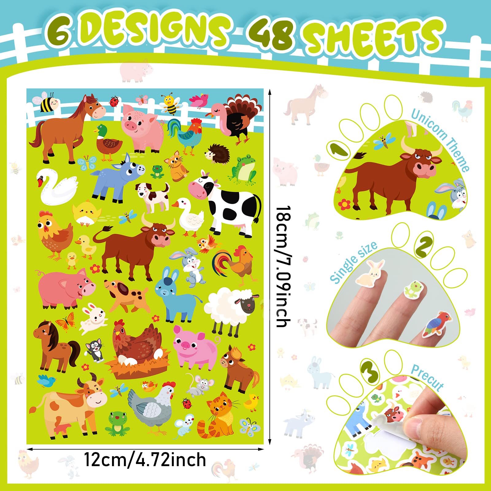 Snapklik.com : Teling 48 Sheets Farm Stickers For Kids 1500 Pcs Animal ...