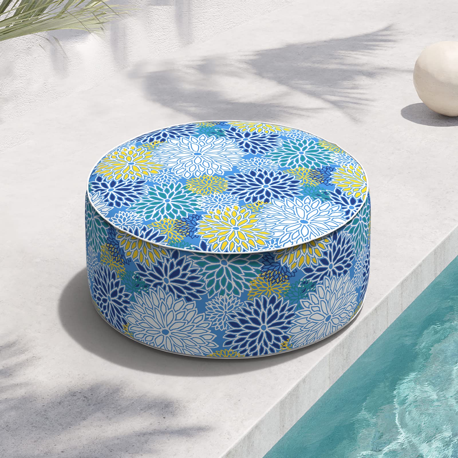 TWLEAR Indoor/Outdoor Inflatable Ottoman D21 x H9 inch, Round Footstool ...