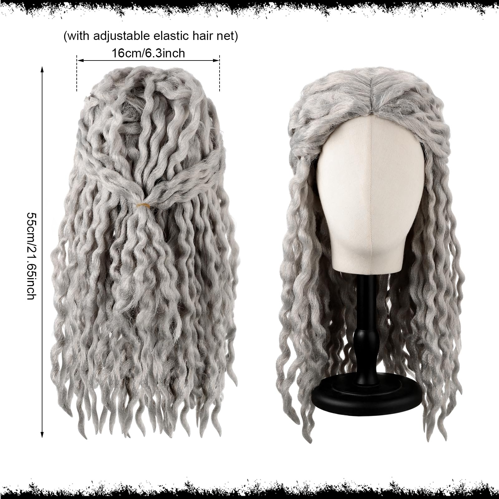 Tigeen Halloween Gray Curly Crinkle Dreadlock Wig Faux Locs Wig ...