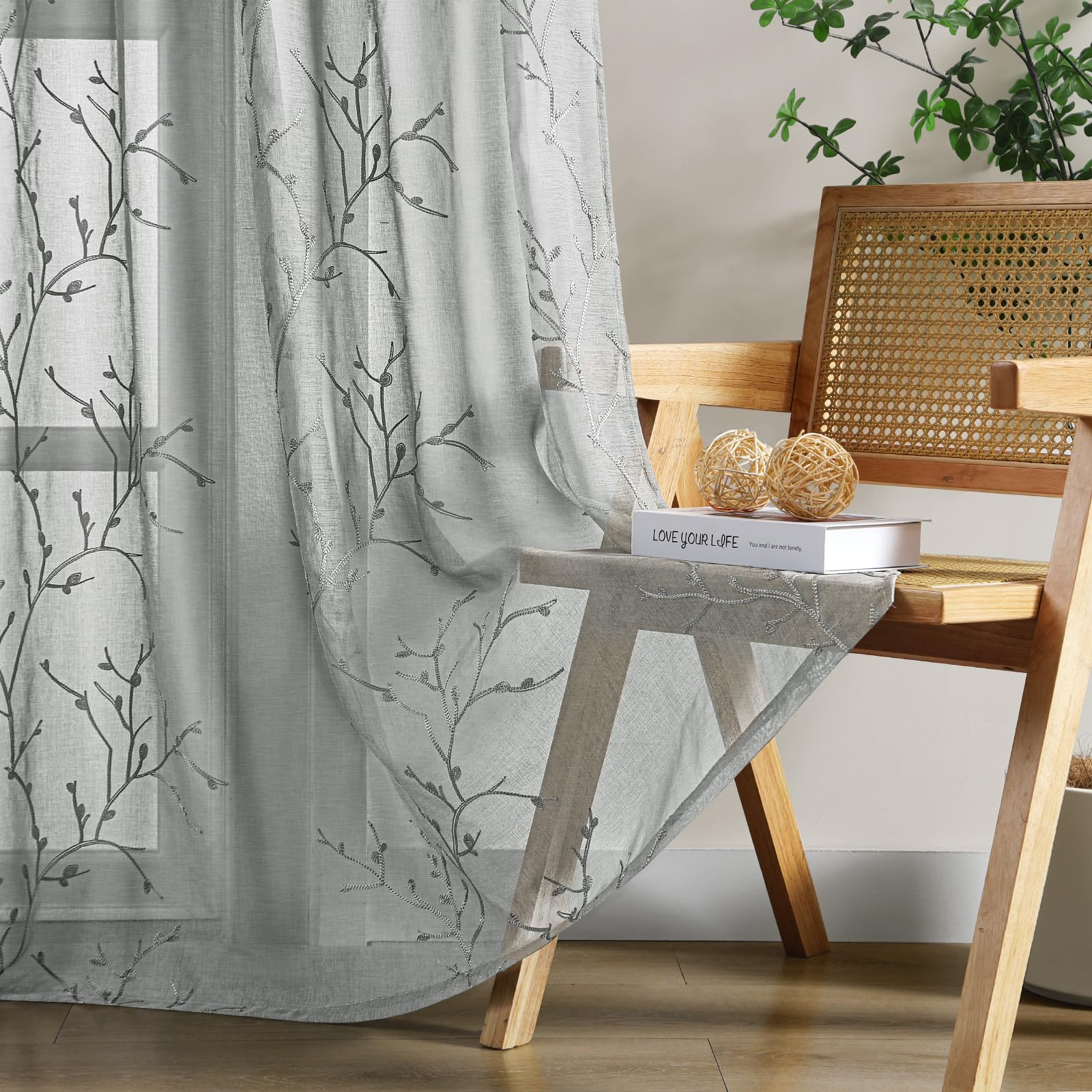 Amazon.com: HOMEIDEAS Grey/Gray Sheer Curtains for Bedroom Living Room ...