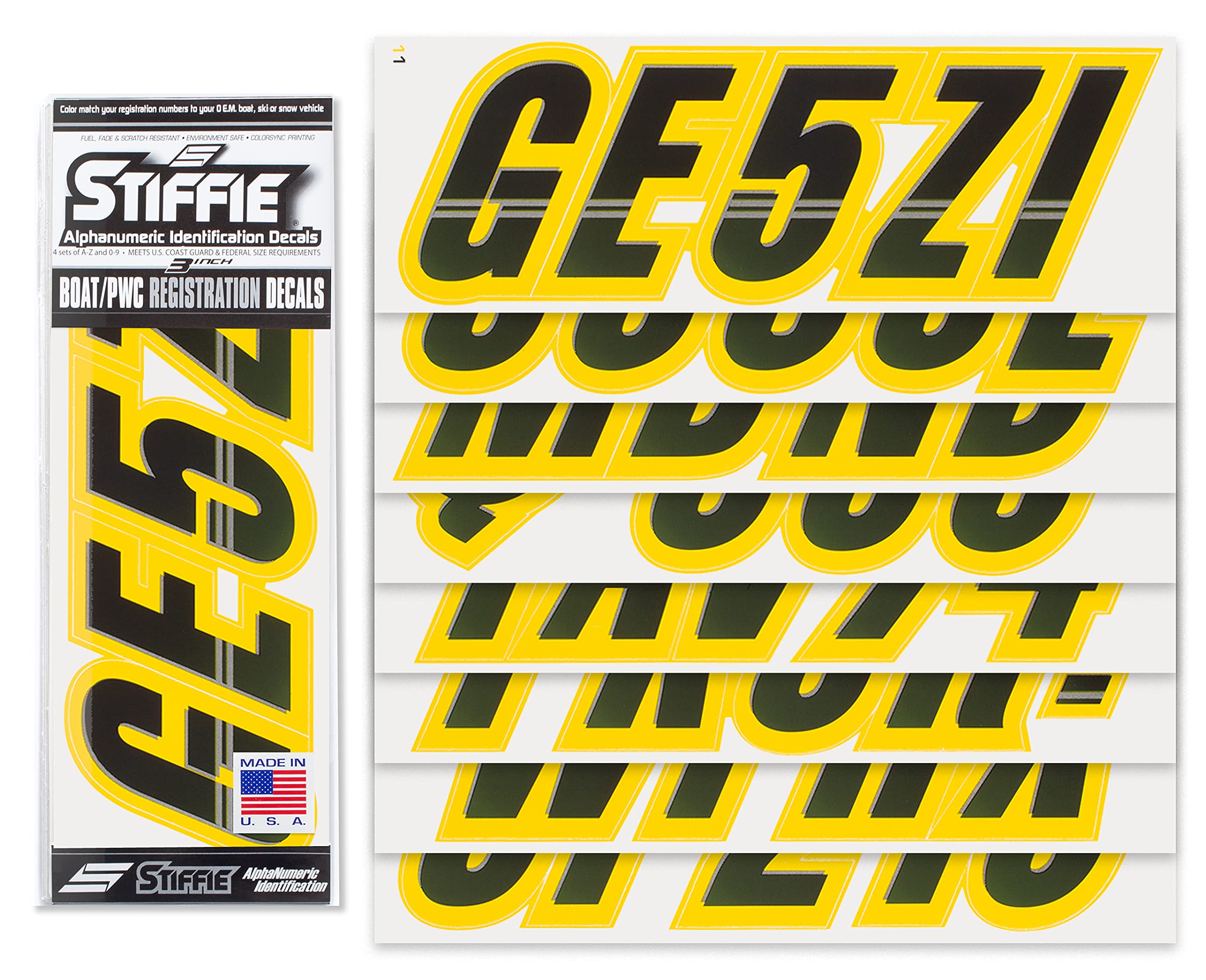 Snapklik.com : STIFFIE Techtron Black/Yellow 3" Boat & PWC Registration ...