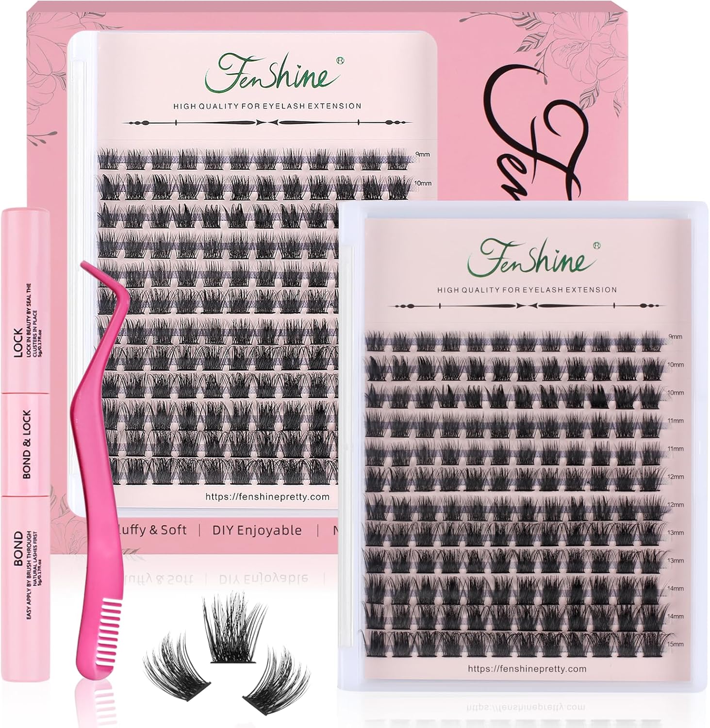 Fenshine Cluster Lashes Individual Lashes Wide Stem C/D Curl 9-15mm ...