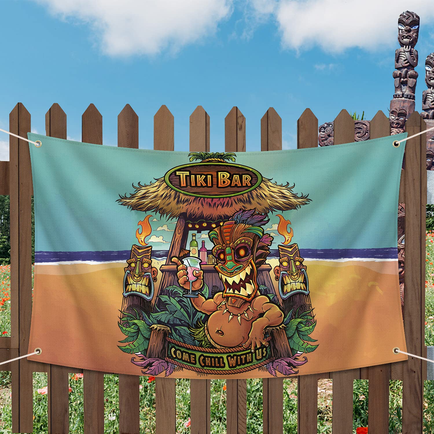 Tiki Bar Banner Decorations Happy Luau Party Flag 3x5 Feet | Desertcart GB
