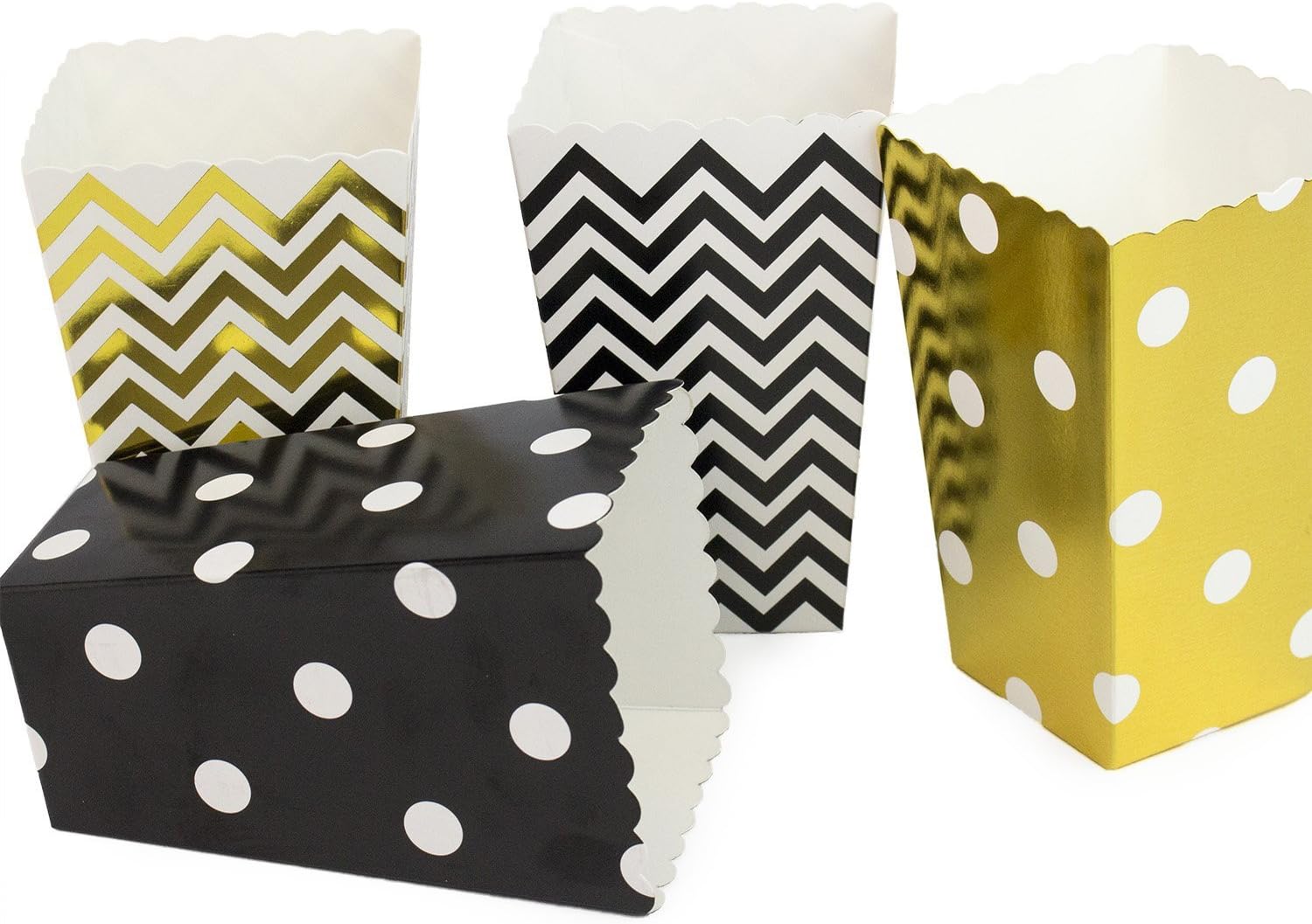 Amazon.com: Chevron/Polka Dot Popcorn Candy Boxes, Black Gold Party ...