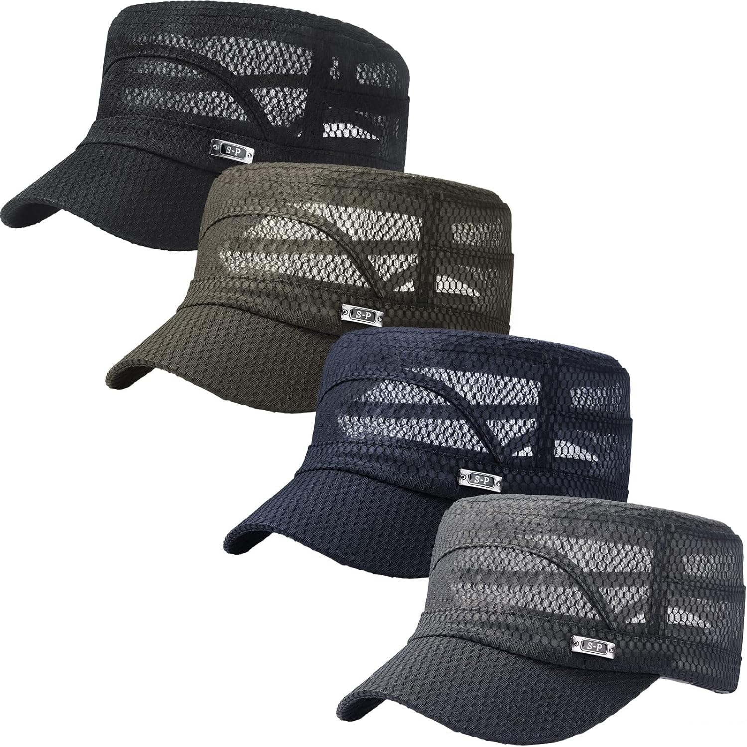 Mesh Military Cap 4 Pieces Cadet Army Cap Multicolor Cadet Hat Flat Top ...