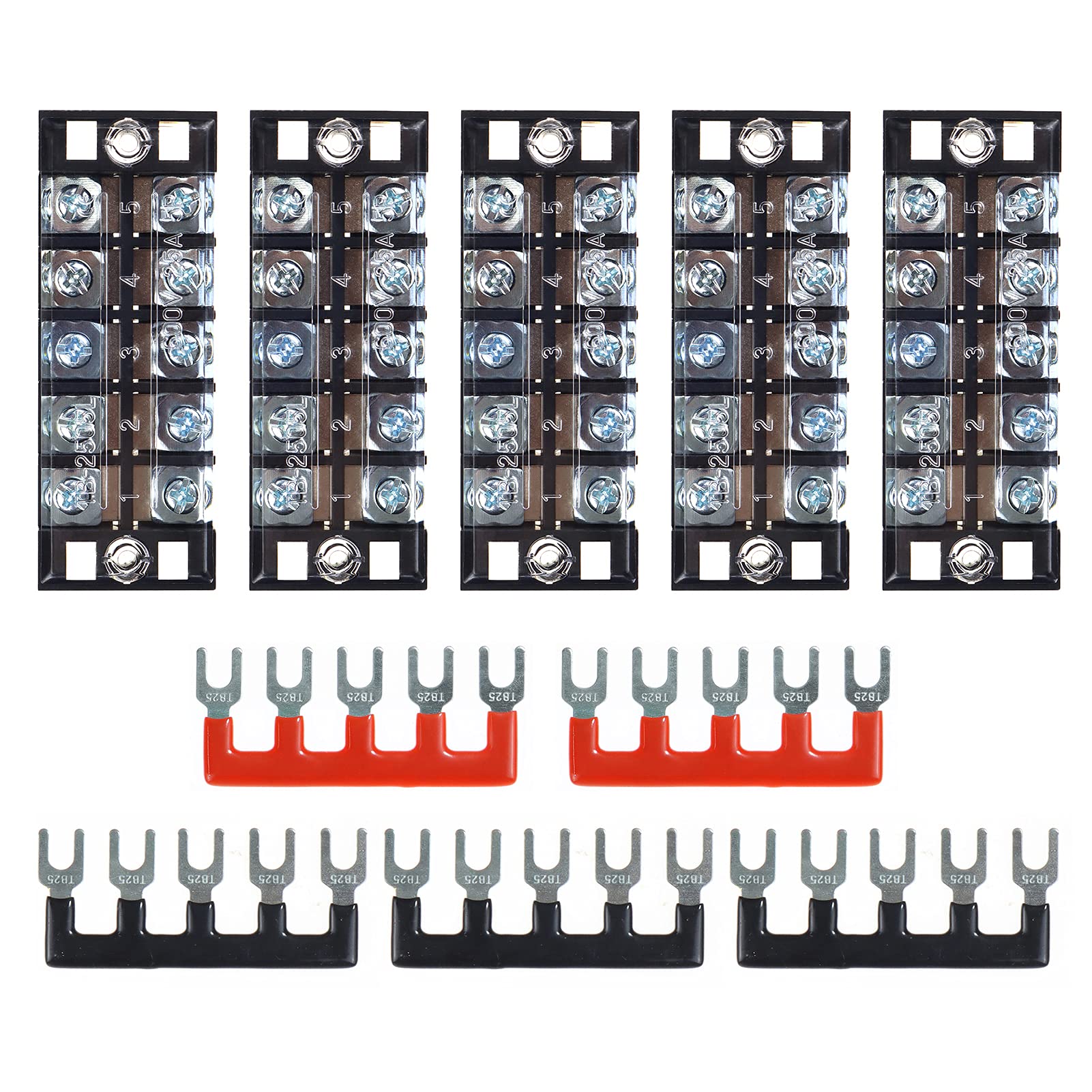 Buy FIXITOK Terminal Strip Blocks, 5 Sets 5 Positions 600V 25A ...