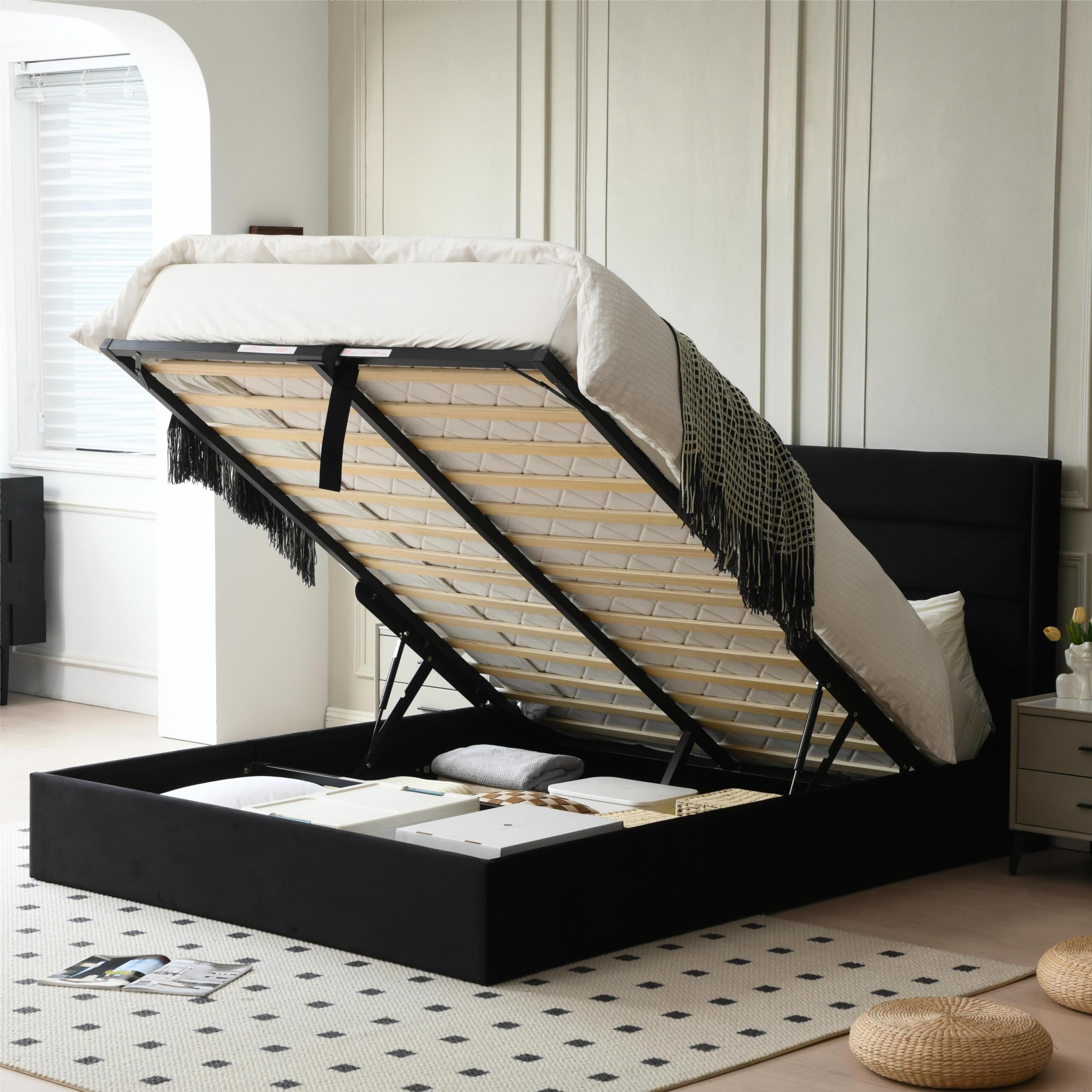 YUHUASHI Lift Up Storage Bed, Hydraulic Lifting Mechanism, Modern Flat ...