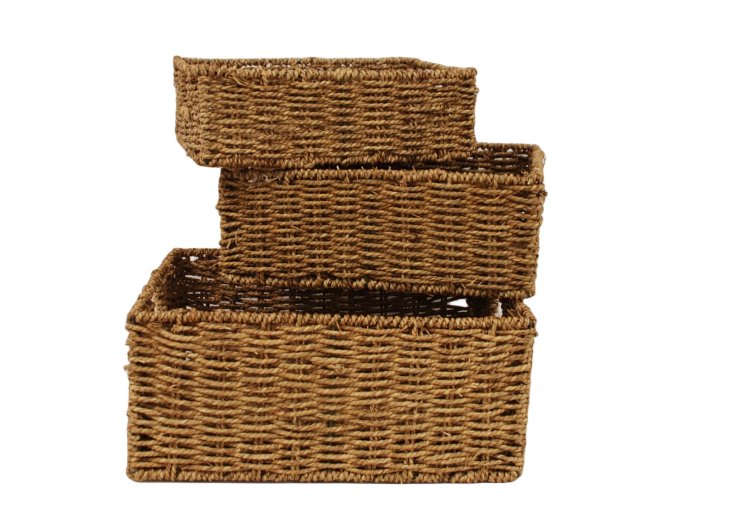 simpa Seagrass Woven Shelf Storage Basket Hamper Set - 3PC Small ...